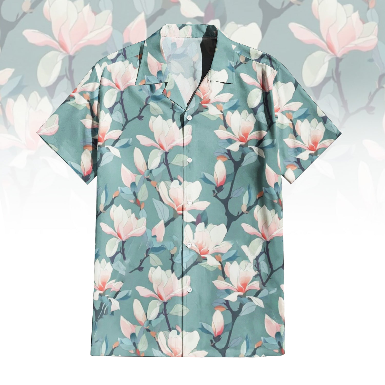 Serene Magnolia Blossom Hawaiian Shirt Short Sleeve Button Down For